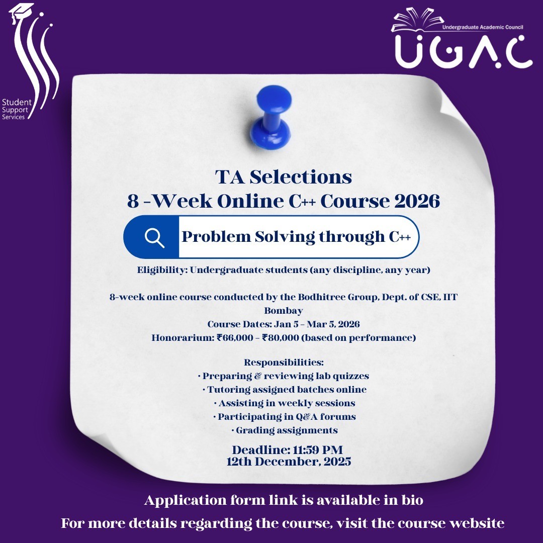 Call for UG TAs | Problem Solving Through C++ | InstiApp | IIT Bombay